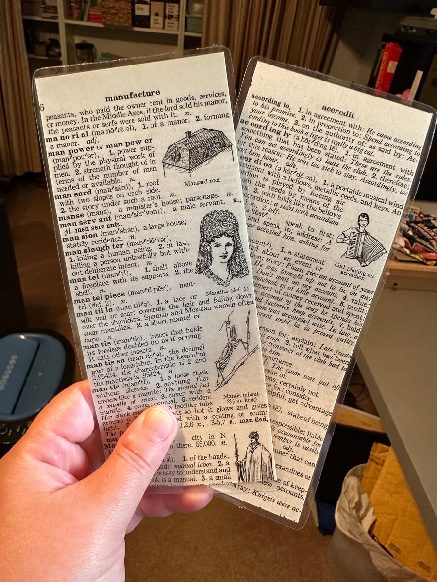 Upcycled dictionary bookmarks – melissa's damn cards